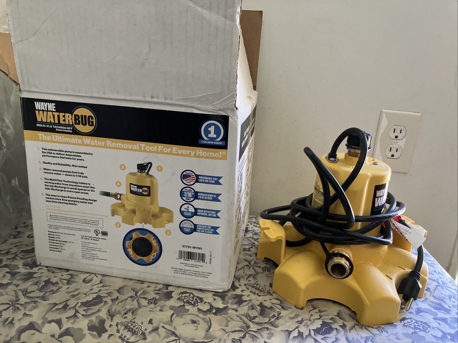 WAYNE Waterbug 1/6 HP 1350 GPH Submersible Multi-Flo Water Removal ...