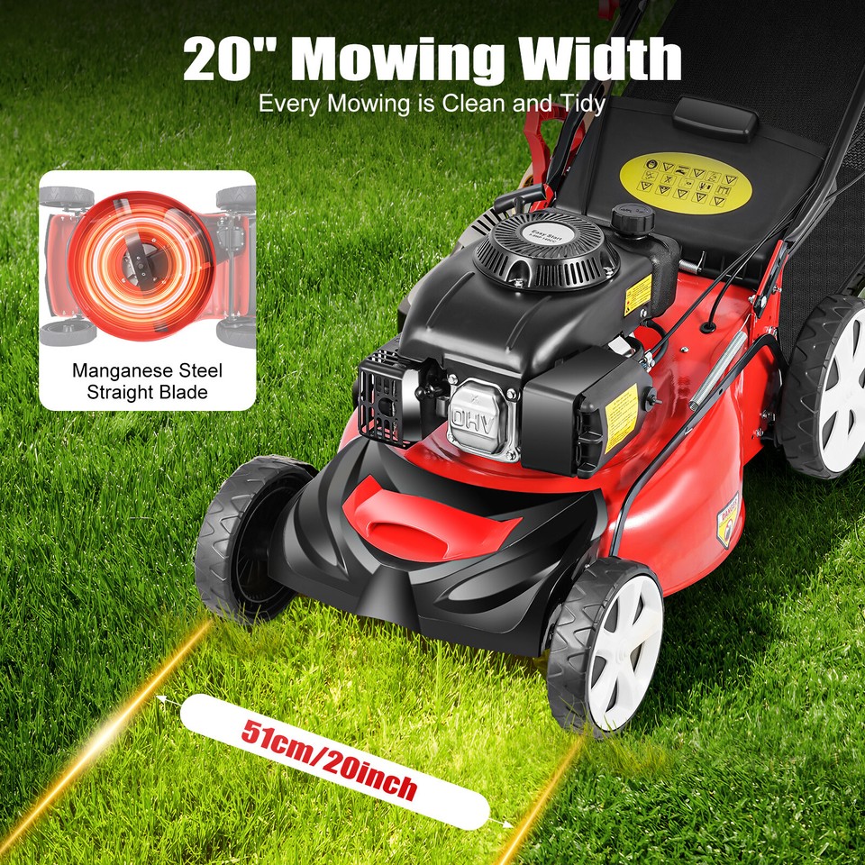 Gas Walk Behind Self Propelled Lawn Mower 20in 140cc 5HP High Wheel ...