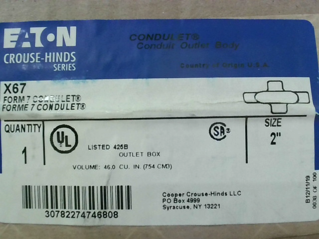 Eaton Crouse-Hinds X67 Form 7 Condulet 2" - New In Box | eBay