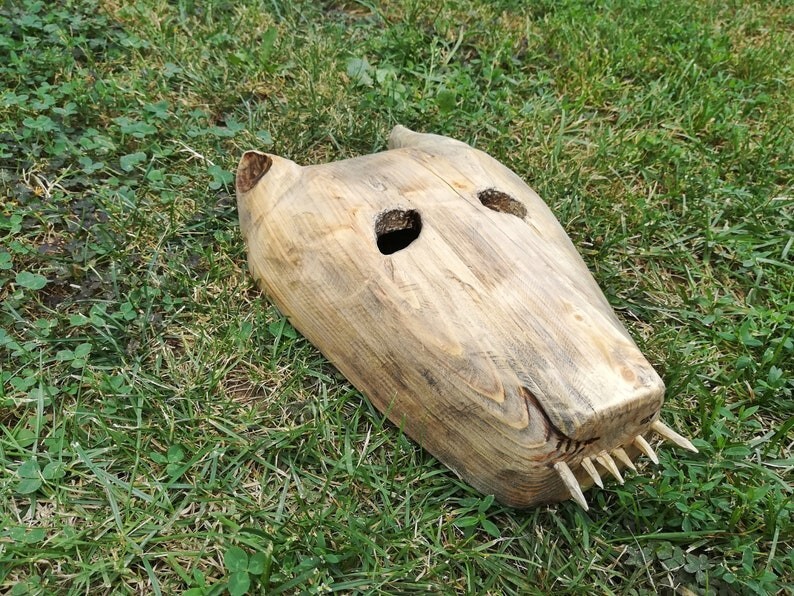Wolf Tribal Mask Replica | Handcrafted Wooden Yupik / Alaskan Dark Wolf ...