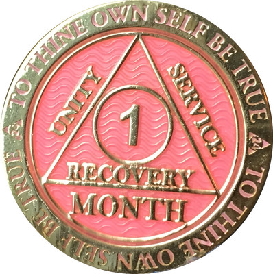 1 Month AA Medallion Reflex Pink Gold Plated Sobriety 30 Day Chip Coin ...