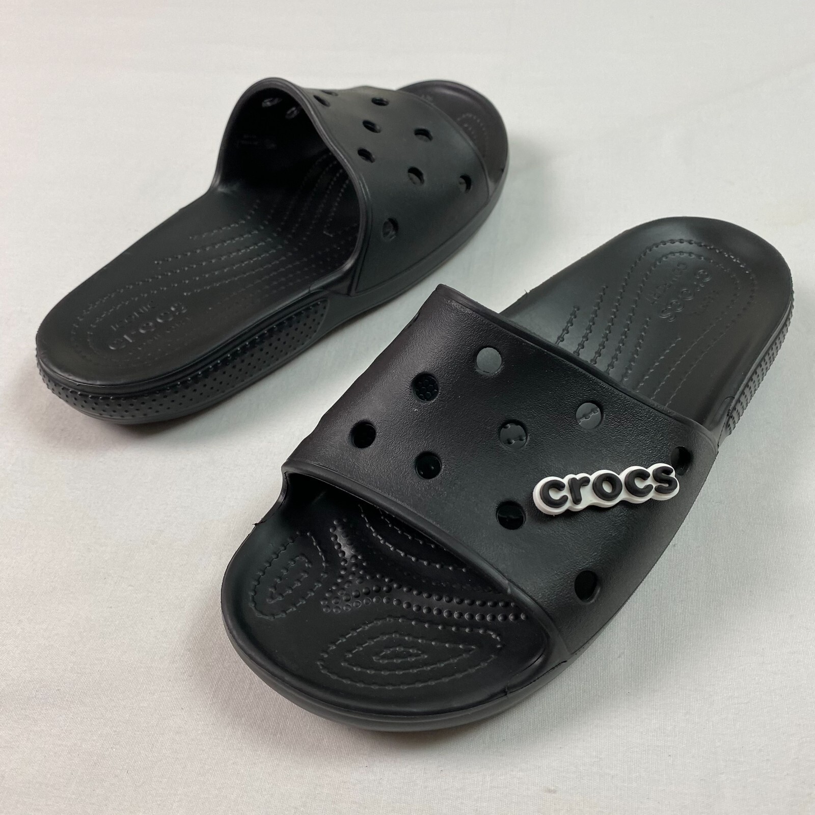 Crocs Womens Classic slides 8 all black jibbitz Slip … - Gem