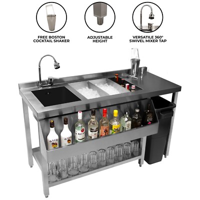 Cocktail Bar Station Stainless Steel Insulated Ice Well Sink Speed Rail ...