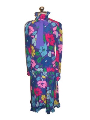 ViTG Marion Maged Multicolor Floral Print Ruffle Tie Neck Drop Waist ...