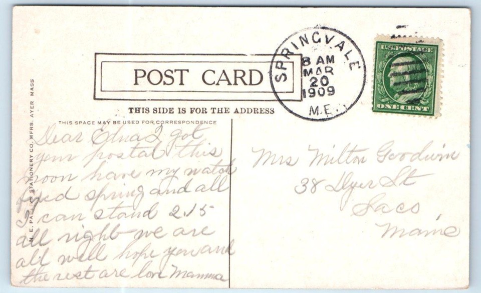 SPRINGVALE, Maine ME ~ NORTH MAIN STREET Scene 1909 York County ...