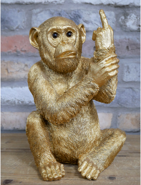 Rude Monkey Ornament Cheeky Gold Animal Statue Middle Finger Up Chimp ...