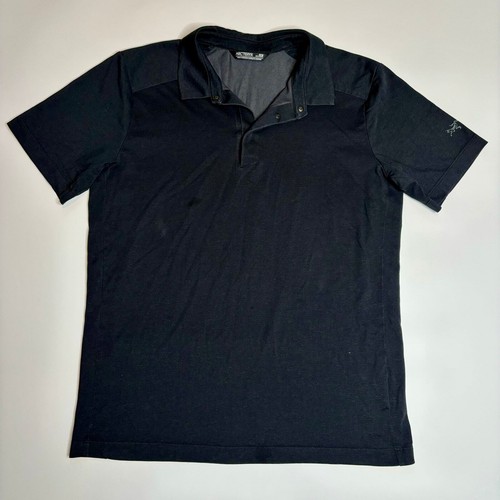 ARC'TERYX Snap Button Polo Shirt Black Short Sleeve Cotton Poly Mens ...