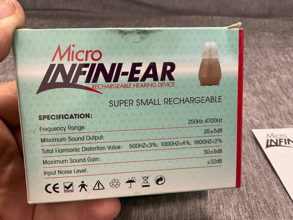 Micro Infini Ear Rechargeable Hearing Aid Device W/ Black Suede Case ...
