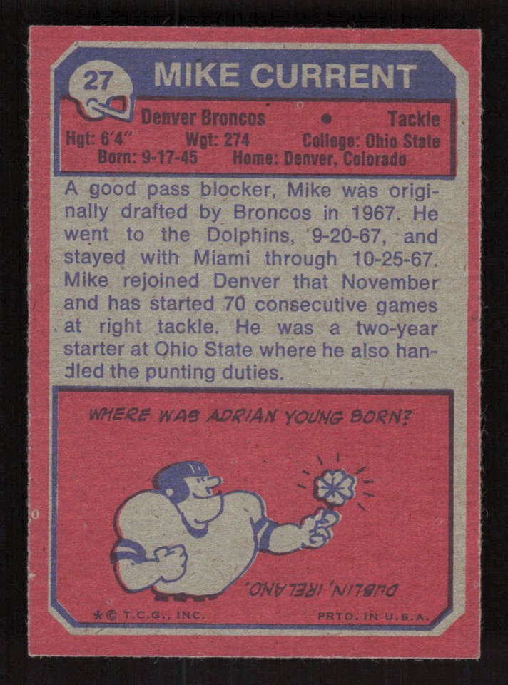 1973 Topps #27 Mike Current Denver Broncos | eBay