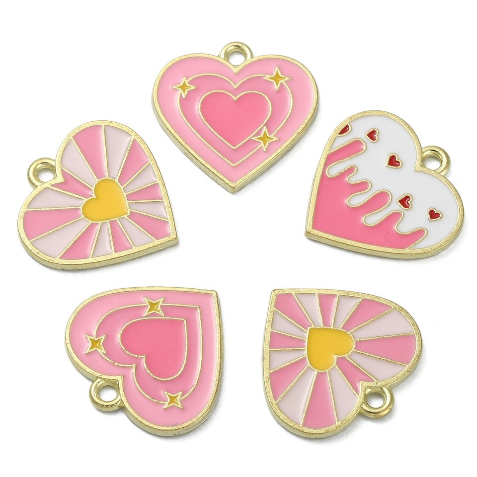 30x Enamel Pink Heart Charms Pendants for Valentines Necklace DIY ...