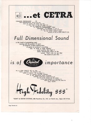 1954 High Fidelity SSS Sight & Sound Systems Atlanta GA Vintage Print ...