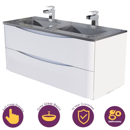 White Wall Hung Two Drawer Eaton 1200mm Bathroom Vanity Unit & Grey ...