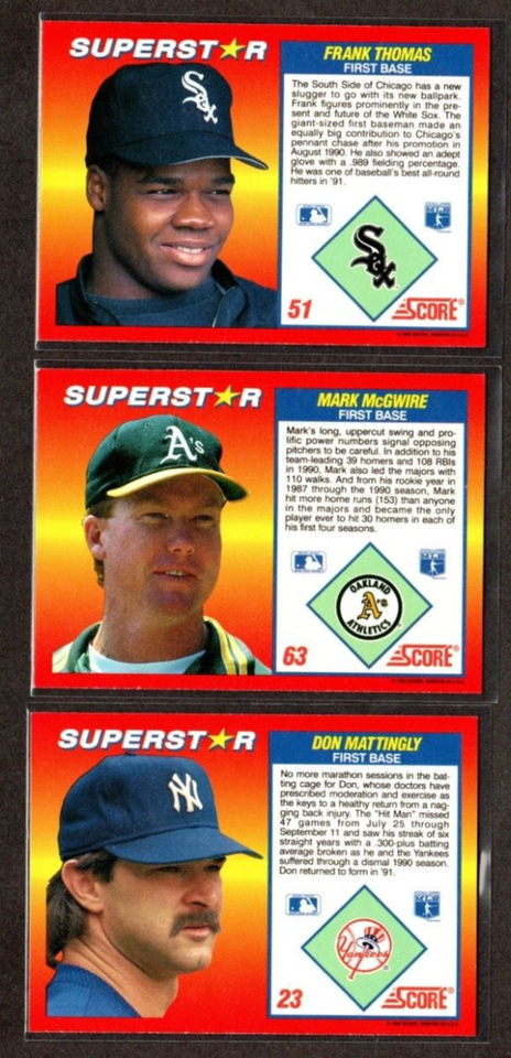(3x) 1992 Score Superstar w/ MATTINGLY, MCGWIRE, FRANK THOMAS [NrMt ...