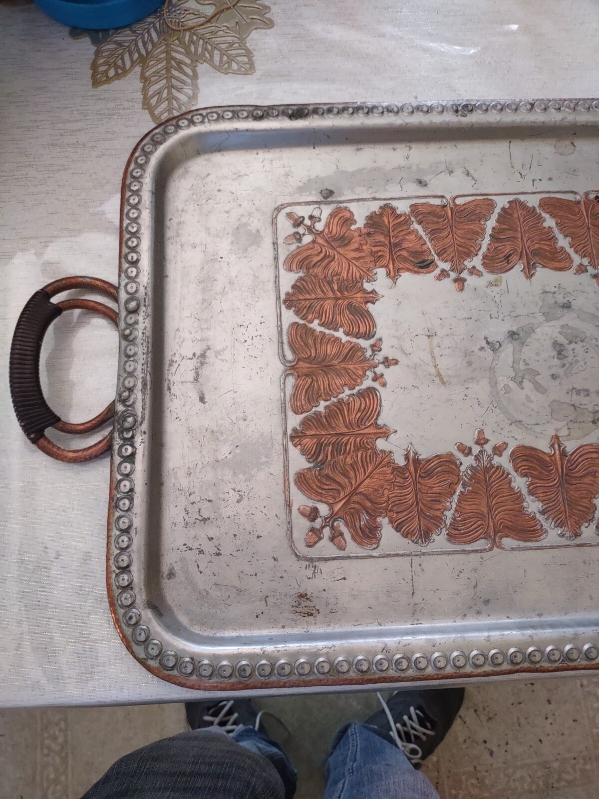 Trade Continental Antique Beaten Copper Serving Tray Oak Leaves 24X14 ...