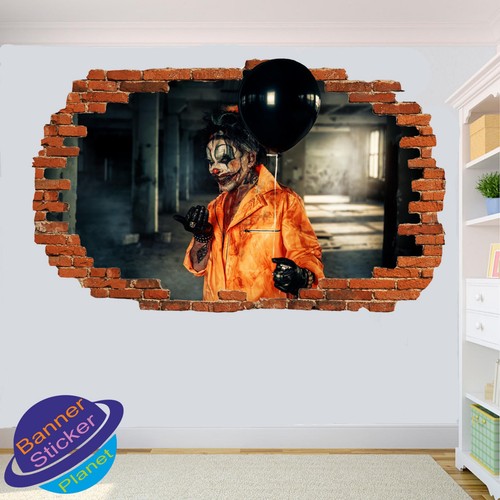 SCARY KILLER CLOWN HORROR WALL STICKERS 3D ART POSTER MURAL DECAL DECOR ...
