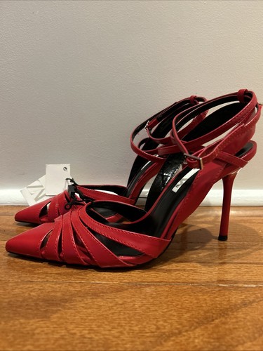 Zara Basic EU Size 40 Red Leather Strappy Heels NWT | eBay