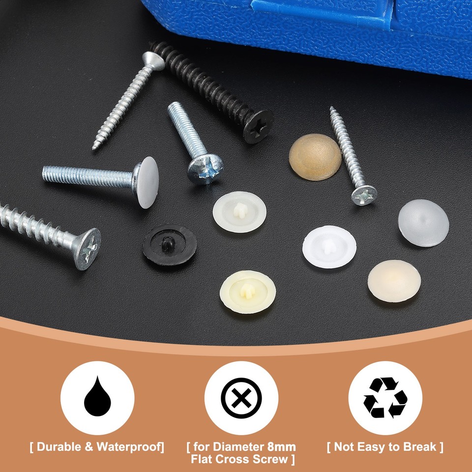 158Pcs 12mm - Plastic Self-Tapping Phillips Screw Cap Covers (Cream ...