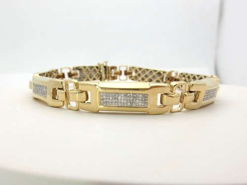 14k Mens Diamond Bracelet Natural Real 448 Diamonds Solid Gold Size 9.5 ...