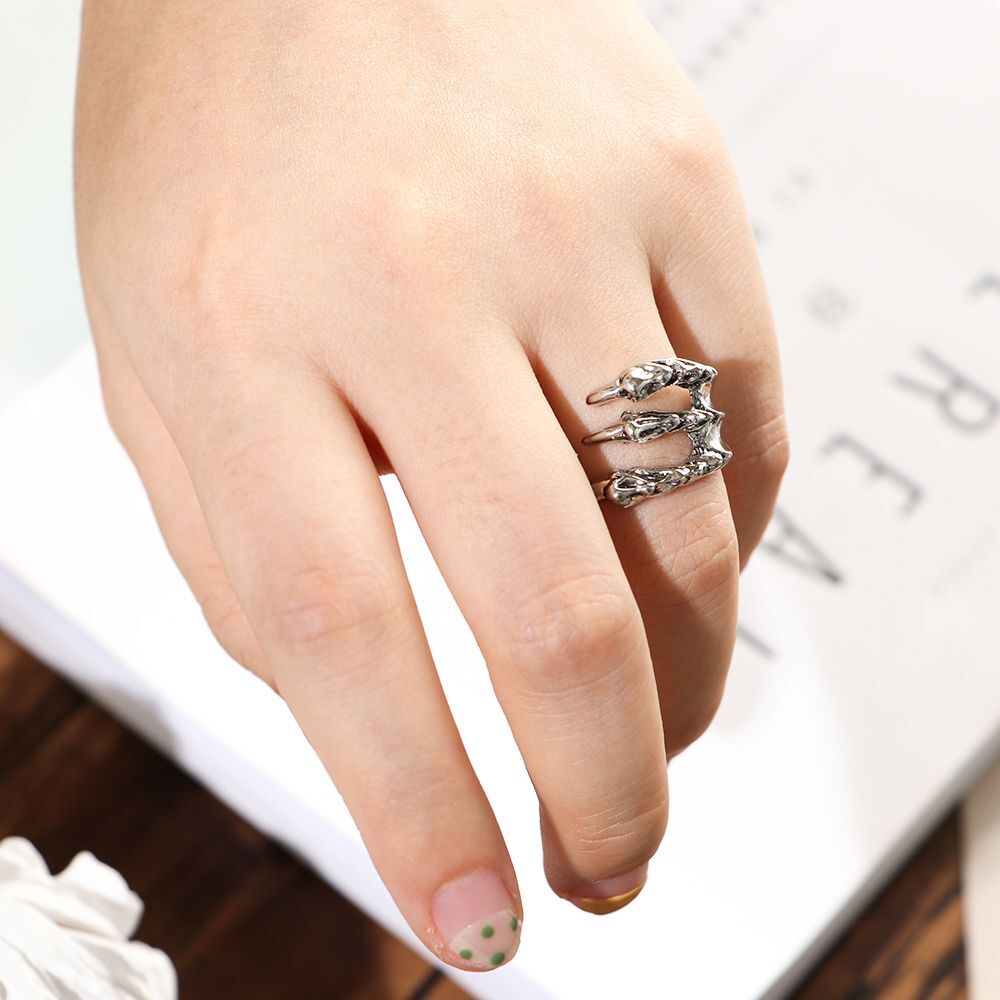 Retro Vintage Open Titanium Steel Ring Stainless Steel Dragon Claw ...