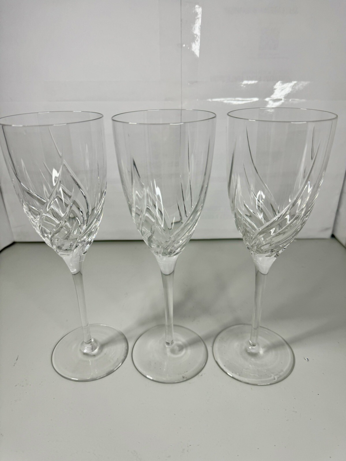 Rogaska Crystal Crossed Swirls 9” Wine glass stem SET 3 signed ...