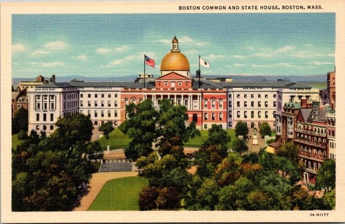 Linen~Boston Common & State House~Massachusetts~Birds Eye View~Vintage ...