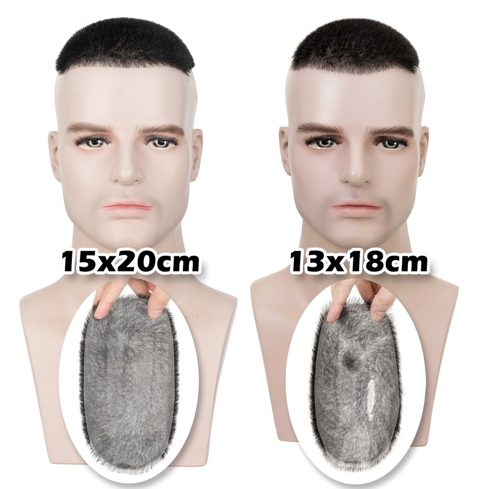 Mens Toupee Hairpiece 100% Human Hair System PU Skin Base Short Buzz ...