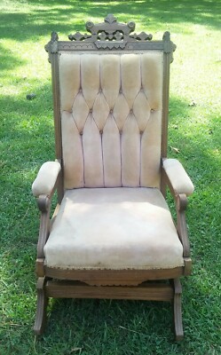Antique Spring Rocking Chair Wood Crushed Velvet Velour Light Pink ...