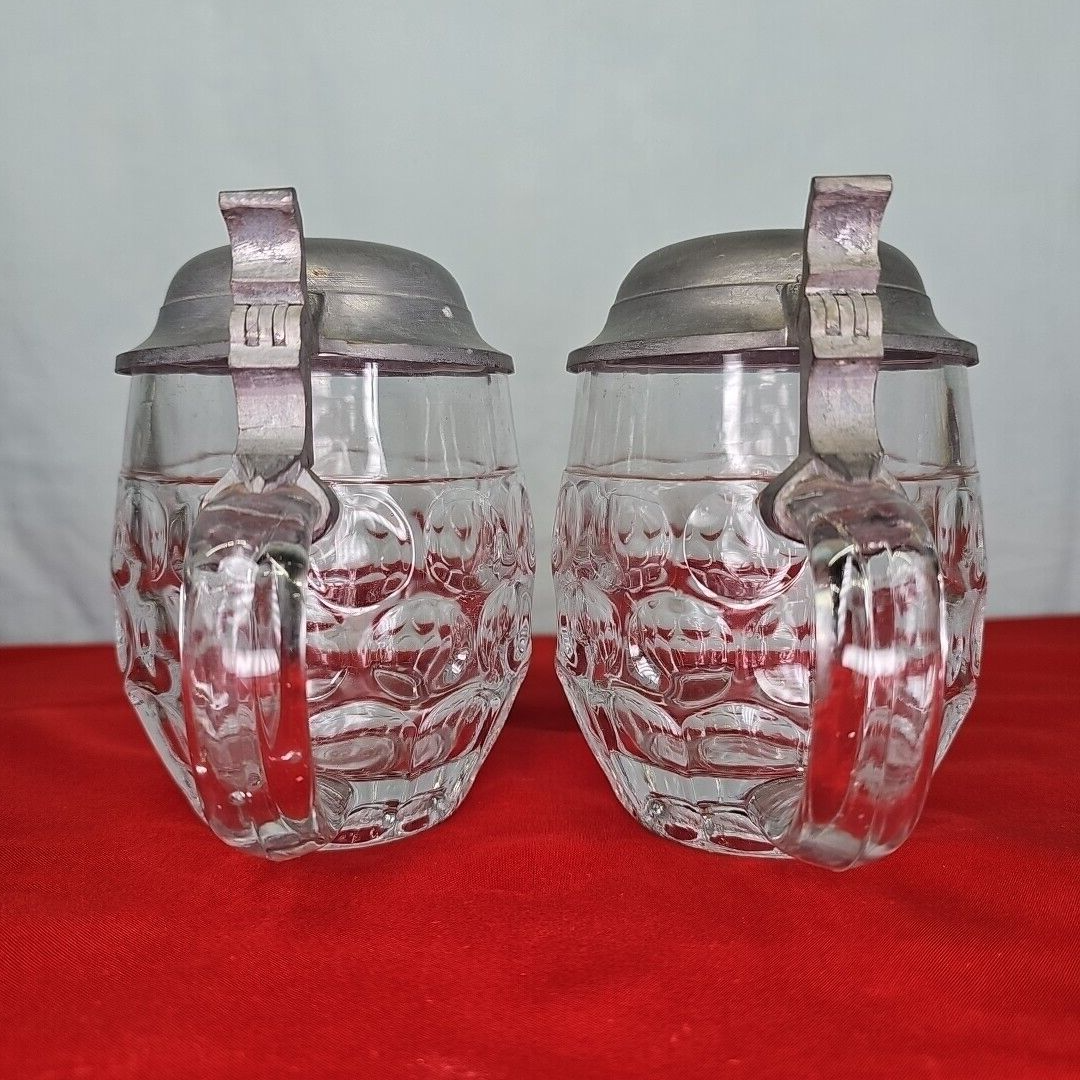 Beer Stein Set of 6 Bubble Tankard Jug Germany Dimpled Glass & Pewter ...