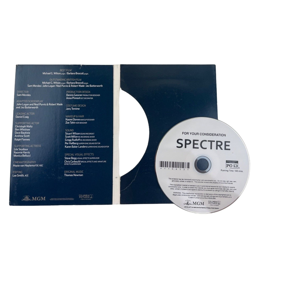 Spectre 007 For Your Consideration DVD James Bond Movie Screener Daniel ...