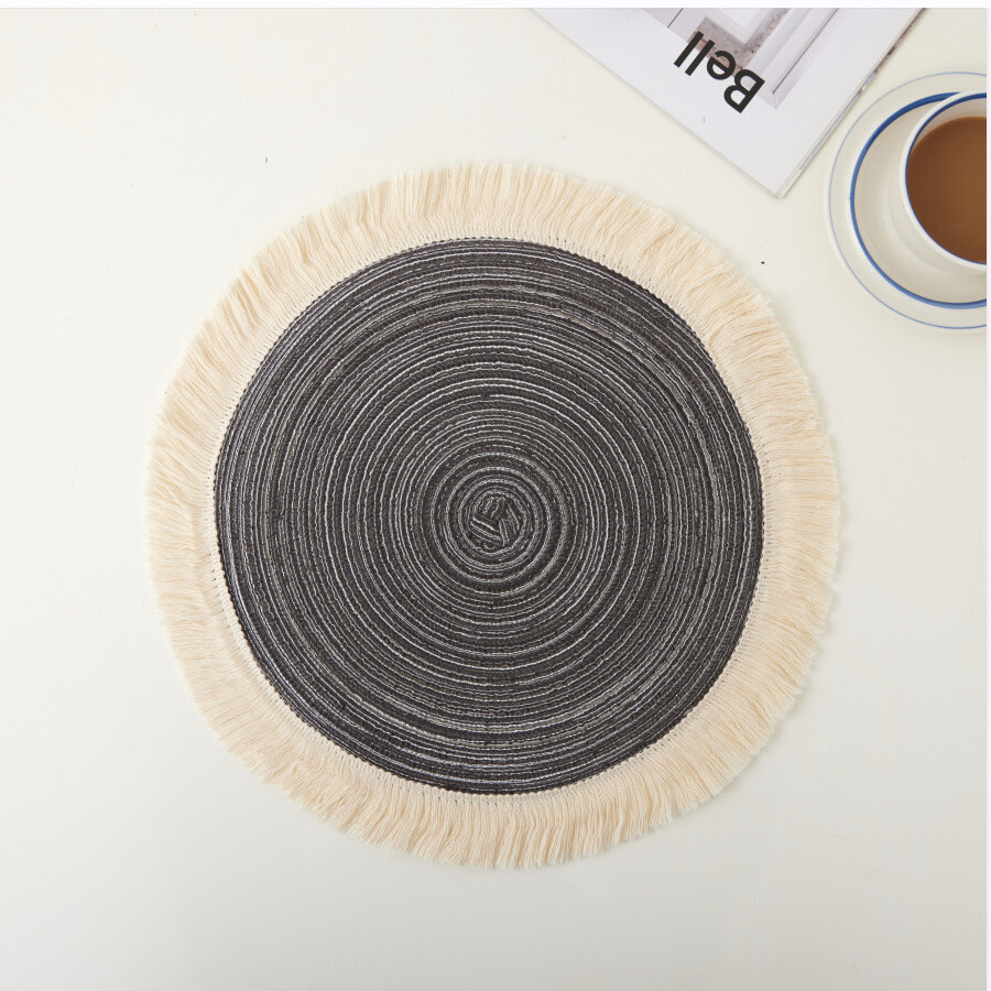 Set of 6 Burlap Round Placemats Boho Natural Jute with Fringe Rustic ...