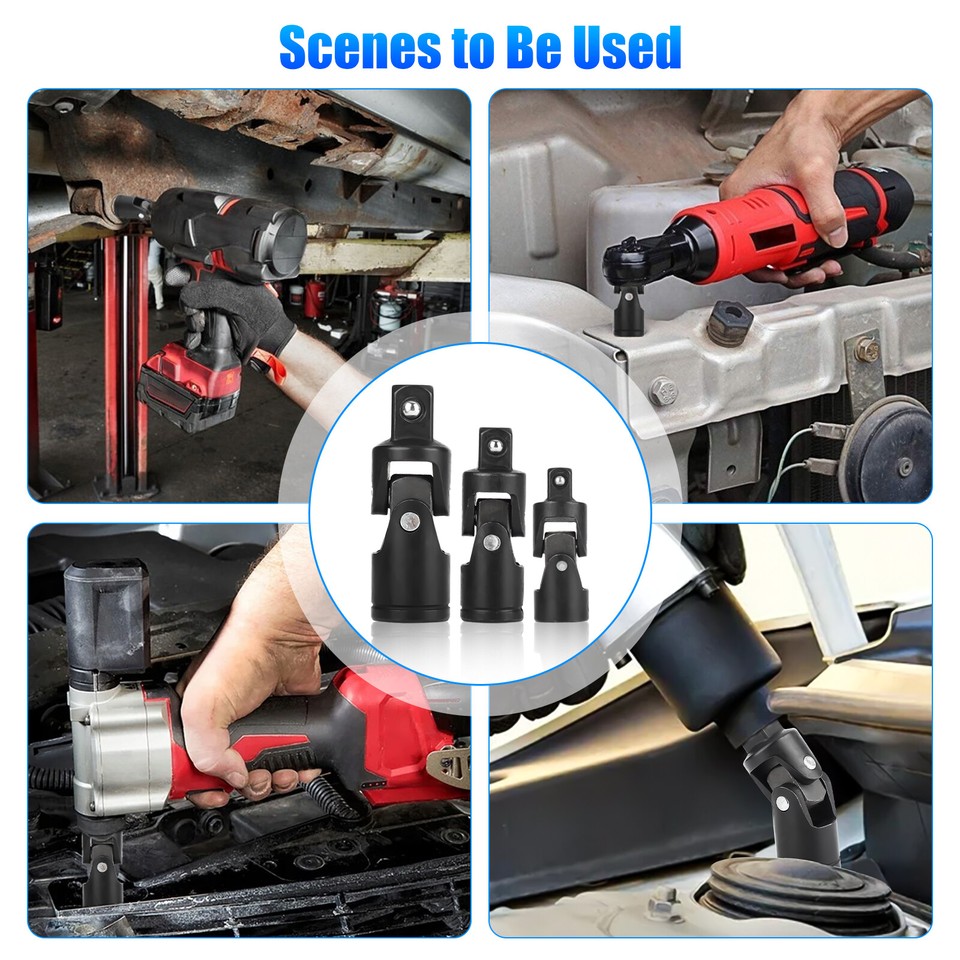 3Pcs Impact Universal Joint Socket Swivel Set 1/4" 3/8" 1/2" Drive ...
