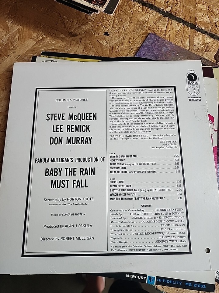 ELMER BERNSTEIN Baby The Rain Must Fall 1964 Vinyl LP Ava Records AS-53 ...