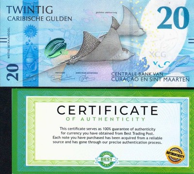 Curacao 20 Caribbean Guilder - 2025 QTY 1 note USA SELLER NEW NOTE COA ...