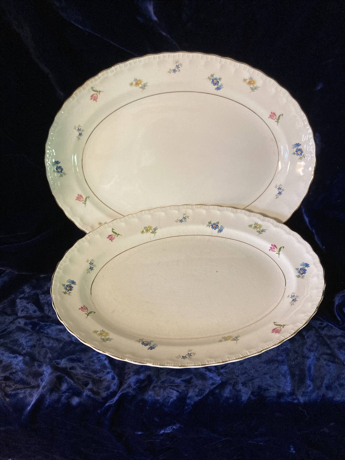 Vintage Pope Gosser Pottery Revere Set of 2 Serving Platters Gold Trim ...