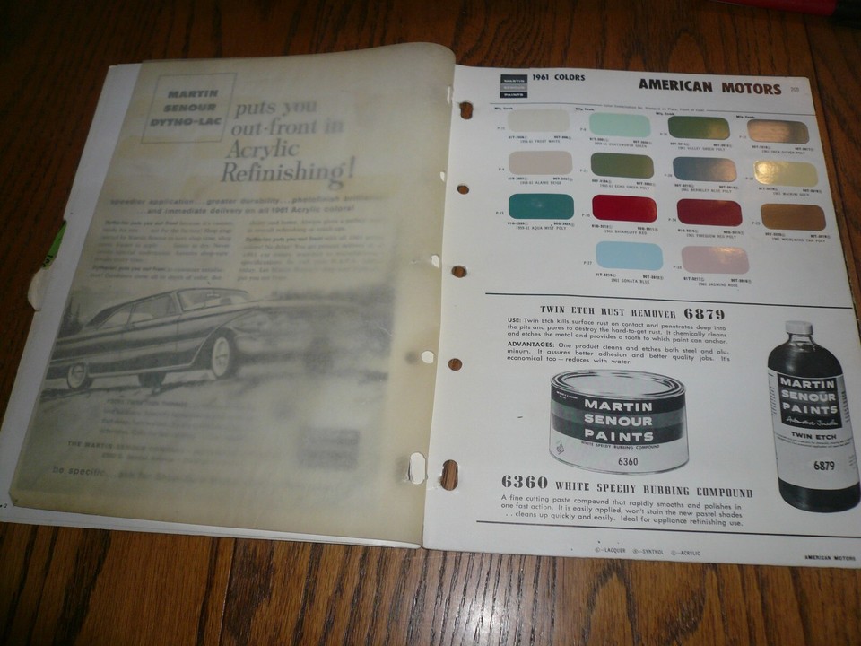 NAPA Martin Senour Paints Automotive Color Directory 1961 - Vintage ...