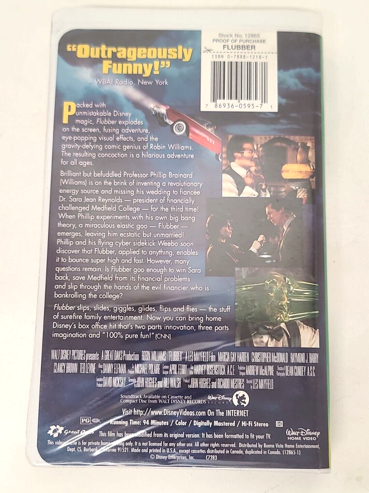 Walt Disney's Flubber VHS Video Robin William's Comedy Mad Scientist ...