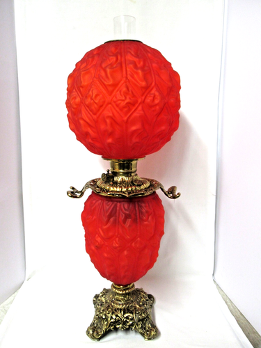 Antique Consolidated Red Satin Glass Diamond Drape GWTW Oil Lamp | eBay
