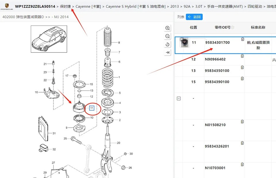 2X Front Shock Mount Kits for VW Touareg Porsche Cayenne 95834301700 ...