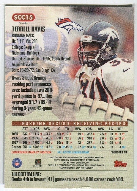 1998 Stadium Club Chrome Refractor #SCC15 Terrell Davis Denver BRONCOS ...