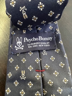 Psycho Bunny Tie By Robert Godley Navy Blue flowers yellow center | eBay UK