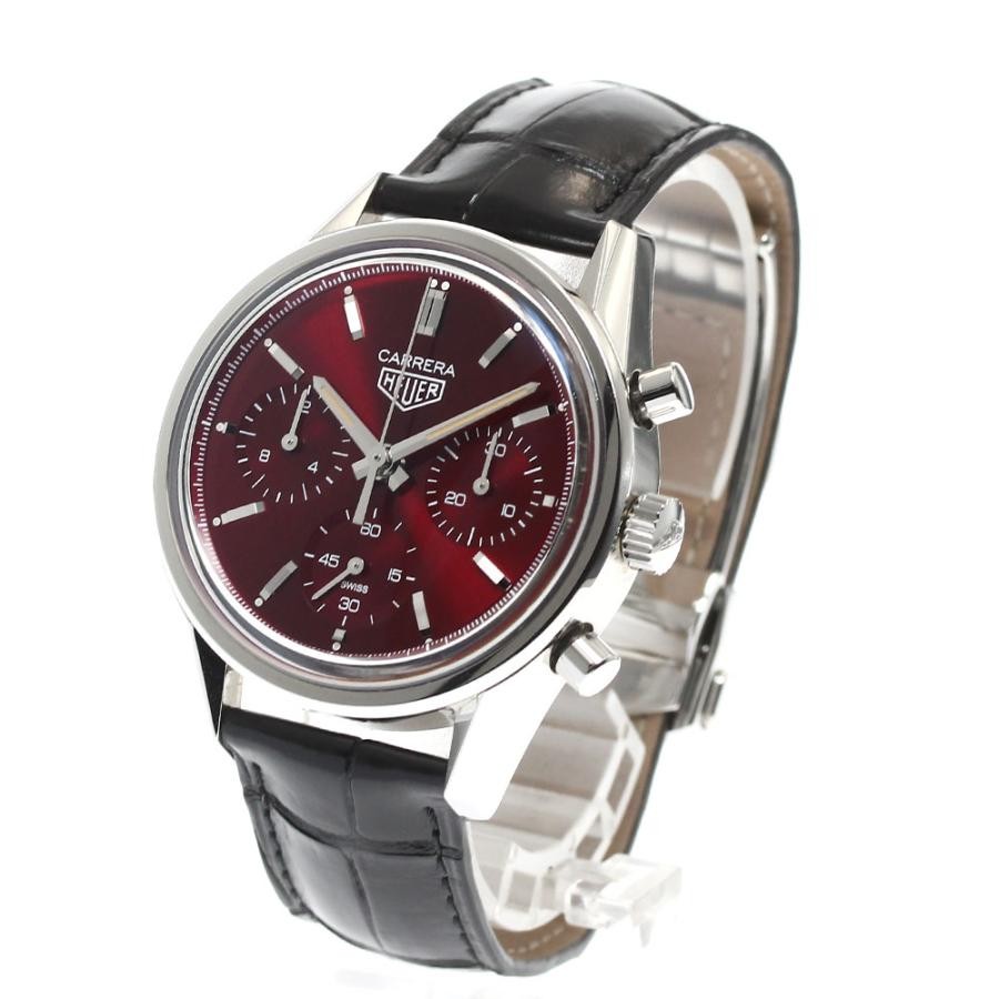 TAG HEUER CARRERA CALIBRE 02 CBK221G 39mm SS Red Dial Chronograph #C017 ...