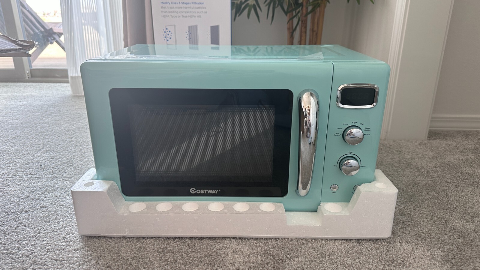 0.9Cu.ft. Retro Countertop Mini Microwave Oven 900W 8 Cooking Set White ...