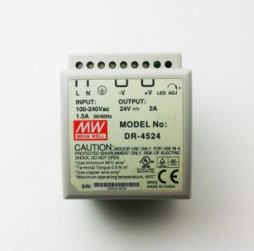 1PC NEW Mean Well DR-4524 Rail Mounted Power Supply 45W Output 24V/2A ...