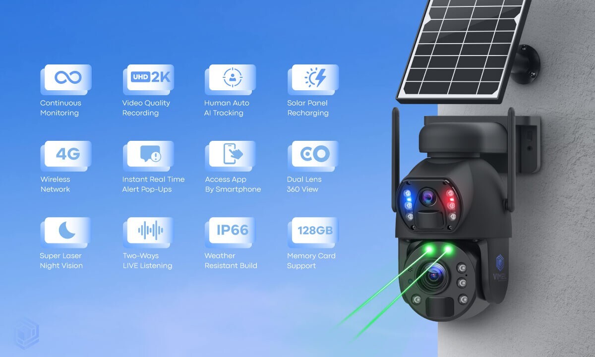 Dual Camera Security System 4G Solar Auto Tracking 20X Zoom UHD 2K LIVE 64GB | eBay