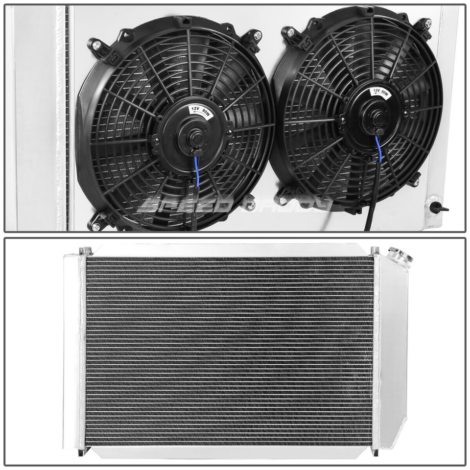 3-Row Aluminum Radiator+Slim Cooling Black Fans+Shroud for 79-93 Ford ...