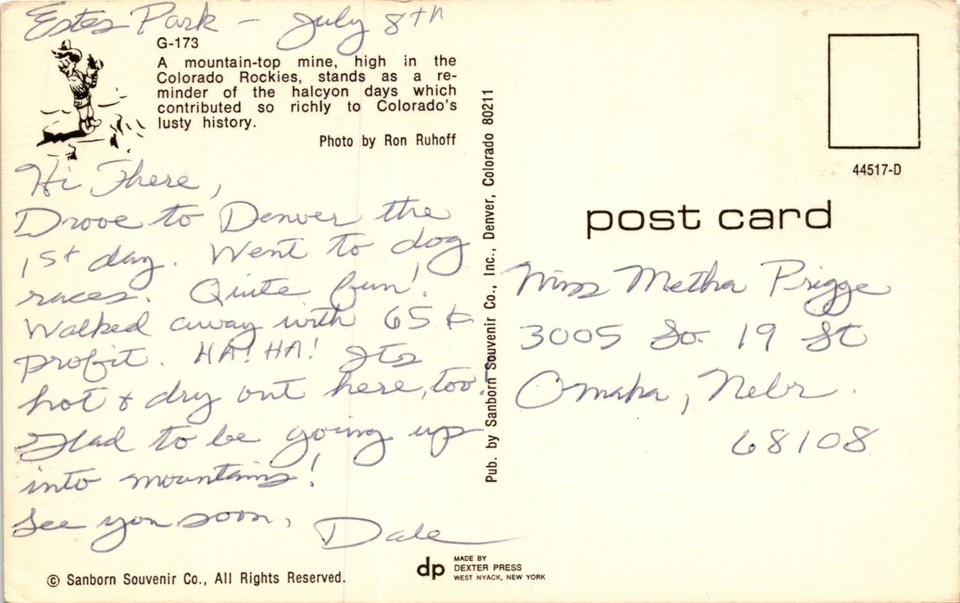 Estes Park, G-173, Colorado Rockies, Denver, dog races, Ron Ruhoff ...