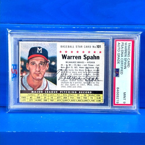 WARREN SPAHN Autograph Vintage 1961 Post Baseball Card Rare Braves HOF ...