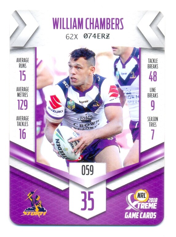 2018 NRL XTREME Common Card 059 William Chambers - Melbourne Storm | eBay