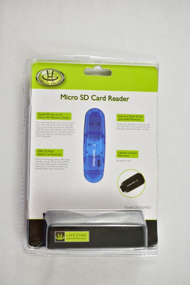 Gear Head USB 2.0 Digital Micro Card Reader Model CR3000MSD Blue NEW IN ...