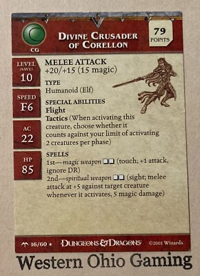 D&D Miniatures Divine Crusader Of Corellon #16 STAT CARD ONLY USED | eBay